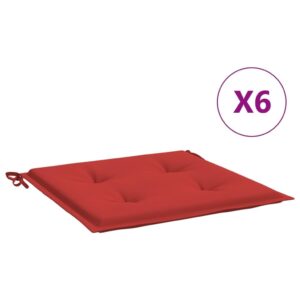 vidaXL Outdoor Garden Chair Cushions - Set of 6, Red, Oxford Fabric, Comfortable Seat Cushions with Securing Ropes, 19.7"x19.7"x1.2"