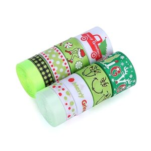 Meseey Red Green Ribbon 10 Rolls Total 50 Yards Christmas Craft Satin Ribbon Funny Cartoon Character Gift Wrapping Ribbon Decorative Ribbon for Xmas Tree Wreath Bows DIY Craft Decoration (Christmas)