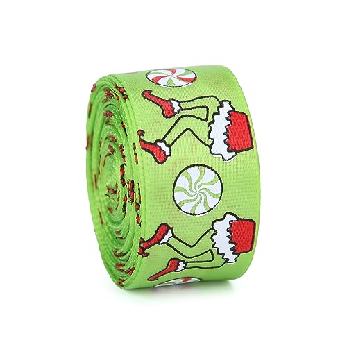 Meseey Red Green Ribbon 10 Rolls Total 50 Yards Christmas Craft Satin Ribbon Funny Cartoon Character Gift Wrapping Ribbon Decorative Ribbon for Xmas Tree Wreath Bows DIY Craft Decoration (Christmas)