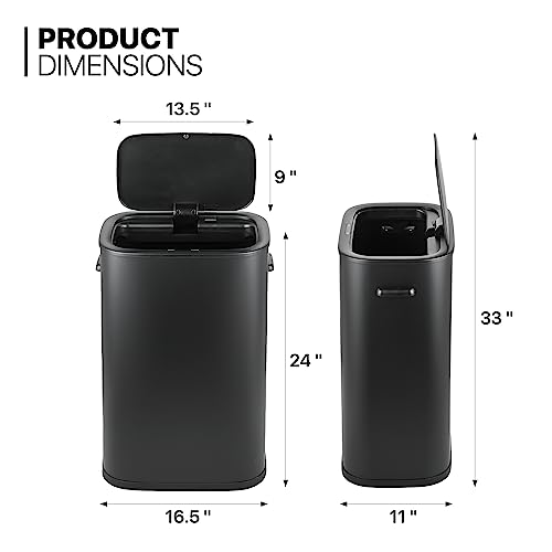 MoNiBloom 14.5-Gallon Touchless Automatic Motion Sensor Trash Can with Soft-Close Lid for Kitchen Bathroom Bedroom Living Room Home Office Dorm Fingerprint-Proof Garbage Container Bin Black 55-Liter