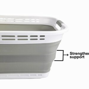 SAMMART 42L (11 gallons) Collapsible Plastic Laundry Hamper/Basket - Foldable Storage Container/Organizer - Portable Laundry Basket - Easy Storage Space Saving (White/Light Grey)