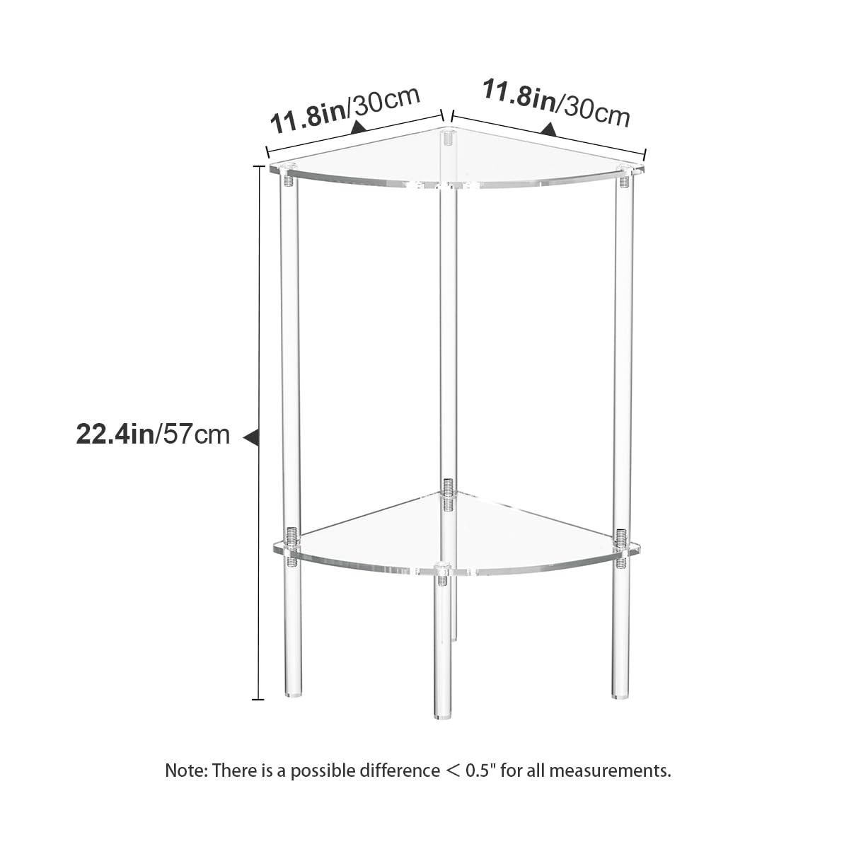 KSacry Acrylic Corner Shelves Stand Great for Small Space,2 Tier Toilet Stand for Bathroom Organizer,Waterproof Stand Fit for Toilet Paper Holder Storage, White