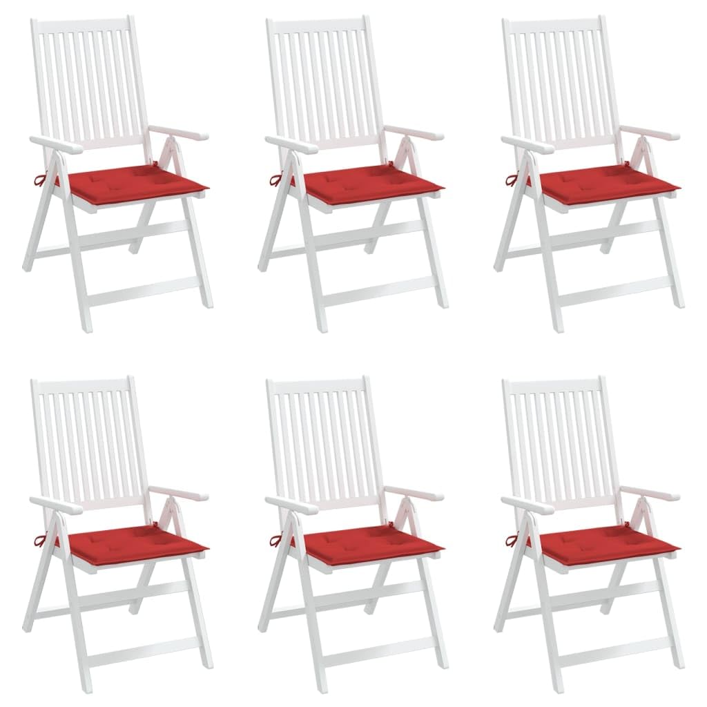 vidaXL Outdoor Garden Chair Cushions - Set of 6, Red, Oxford Fabric, Comfortable Seat Cushions with Securing Ropes, 19.7"x19.7"x1.2"