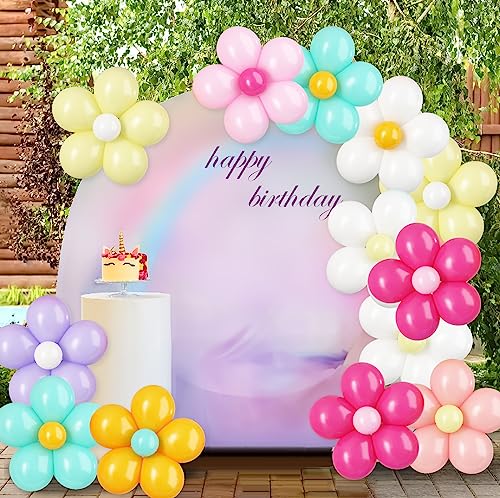 16 Set Daisy Flower Balloons DIY Kit,Pink White Yellow Latex Flower Balloon Party Decorations for Birthday Baby Shower Wedding Anniversary Daisy Groovy Fairy Flower Theme Decor