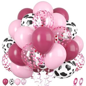 paready cow balloons, 30pcs pink cow balloons 12 inch pink confetti and cow print balloons hot pink and light pink latex balloons pastel pink cow balloons for cow party girls birthday baby shower