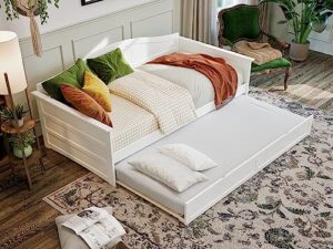 afi, acadia twin size wood daybed frame with twin trundle, white