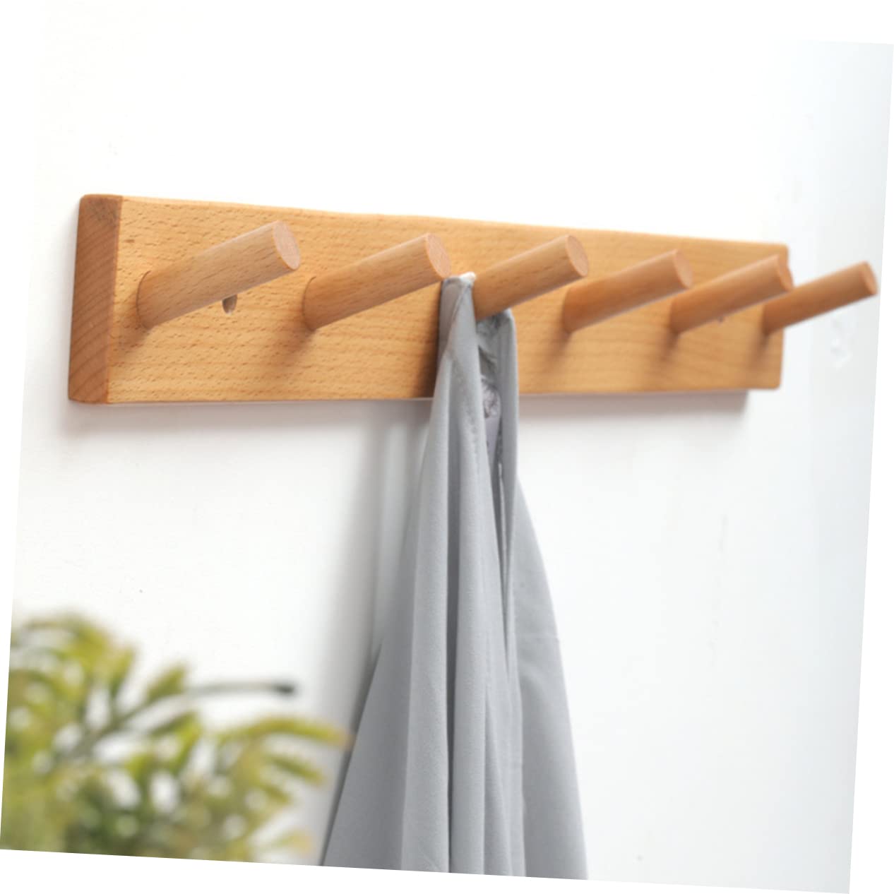 KONTONTY Clothes Hook Wood 6-Hook Wood Hook Rack Wood Wall Hook Rack Wooden Wall-Mounted Rack Hook 6-peg Wood Hook Coat Rack with Pegs Solid Wood 6-peg Rack