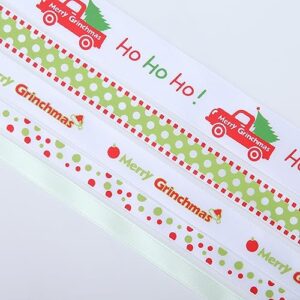 Meseey Red Green Ribbon 10 Rolls Total 50 Yards Christmas Craft Satin Ribbon Funny Cartoon Character Gift Wrapping Ribbon Decorative Ribbon for Xmas Tree Wreath Bows DIY Craft Decoration (Christmas)