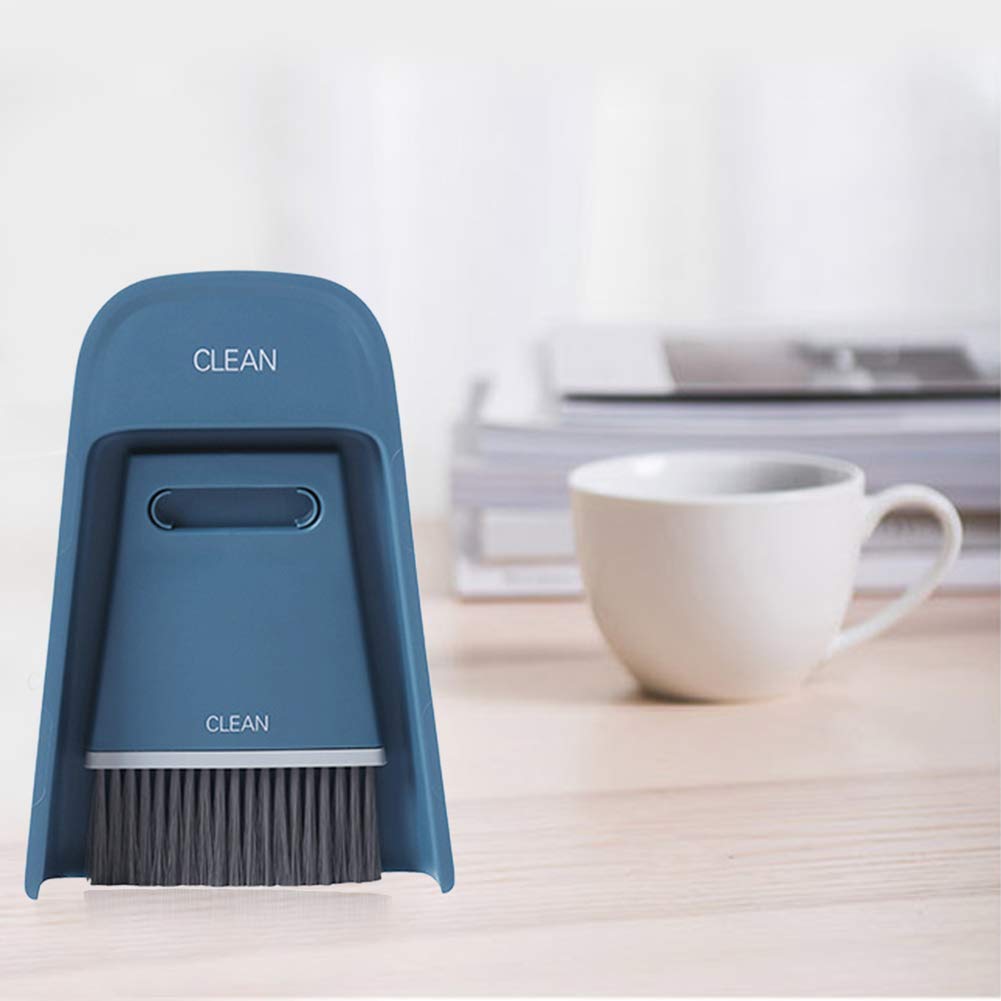 Dustpan Small Brush Hand Broom , Mini Dustpan Brush Nesting Tiny Cleanning Whisk Broom , Portable dusty Pan and Hand Broom for Home washing , Sofa , Desk , Guinea pigs Cage , Cat Litter etc(navy blue)