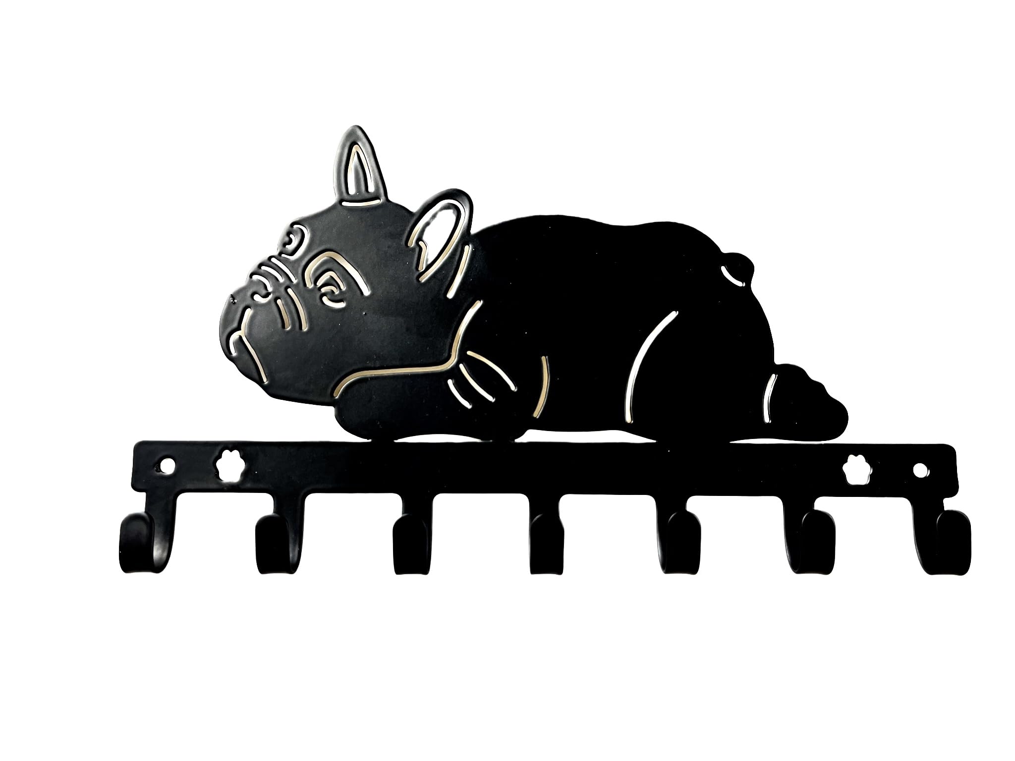 Ctpeng Dog Leash Holder for Wall,Decorative Leash Holder Wall Mount with 7 Hooks,Black Metal Key Organizer Rack Dog Leash Hanger for Entryway,Front Door,Hallway ＆ Office(10.83X6.1 inches)