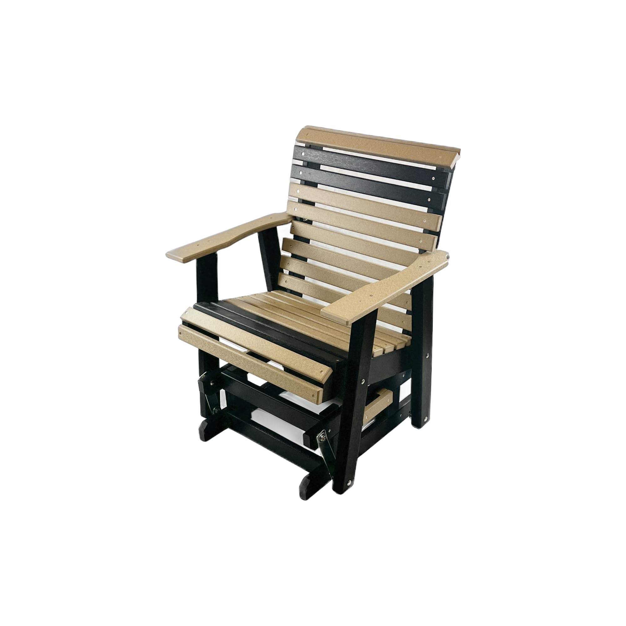 Poly Outdoor Glider - Premium Quality | Affordable Price - Amish Handcrafted in The USA - 20-Year Warranty - All-Weather Resistant & Maintenance Free - Rollback Style (Weathered Wood/Black)