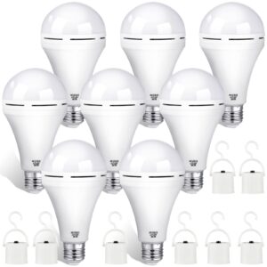 rechargeable emergency led light bulb white light bulbs 6500k battery backup for power failure with hook e27 base for camping outdoor activity power outage (16 pieces,9 watt)