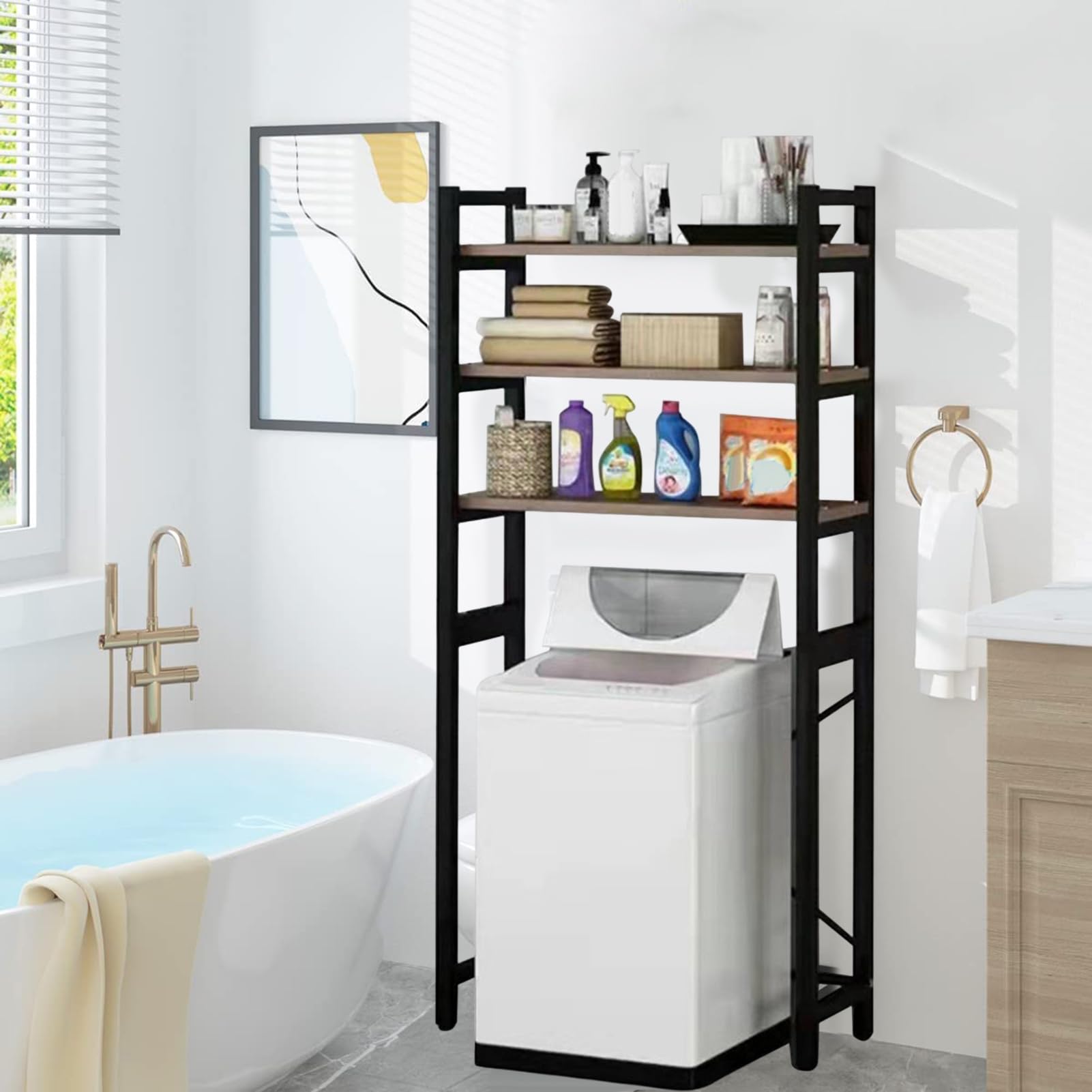 YOXIER Over-The-Toilet Storage Rack,3-Tier Bathroom Organizer Shelf Over Toilet,Bathroom Organizer,Freestanding Space Saver for Storage, Classification,& Organization of Household Toilet Items Black