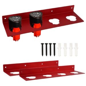 2Pcs Battery Holder for Milwaukee M12, Wall Mount Battery Storage for 4Pcs Batteries, Metal Battery Holder Organizers M12 Packout Accessories(Red)