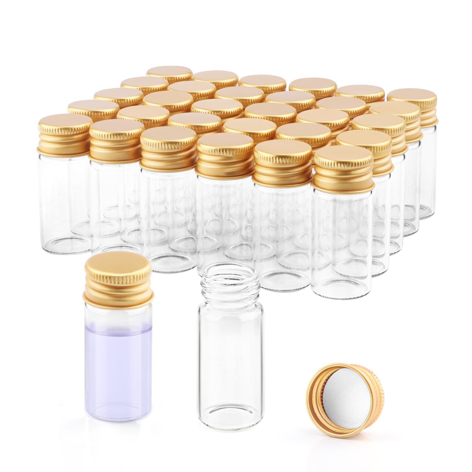 Wresty 10ml Mini Glass Jars 30 Pcs Glass Vials With Aluminum Screw Caps Empty Glass Bottles Sample Bottles Container For DIY Art Craft Decor Jewelry Storage