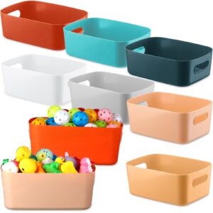 seajan 14 pcs colorful plastic storage bins with handle stackable baskets desktop storage box cubby bins storage basket cubby containers for cabinet shelf kitchen bedroom bathroom and office, 2 sizes