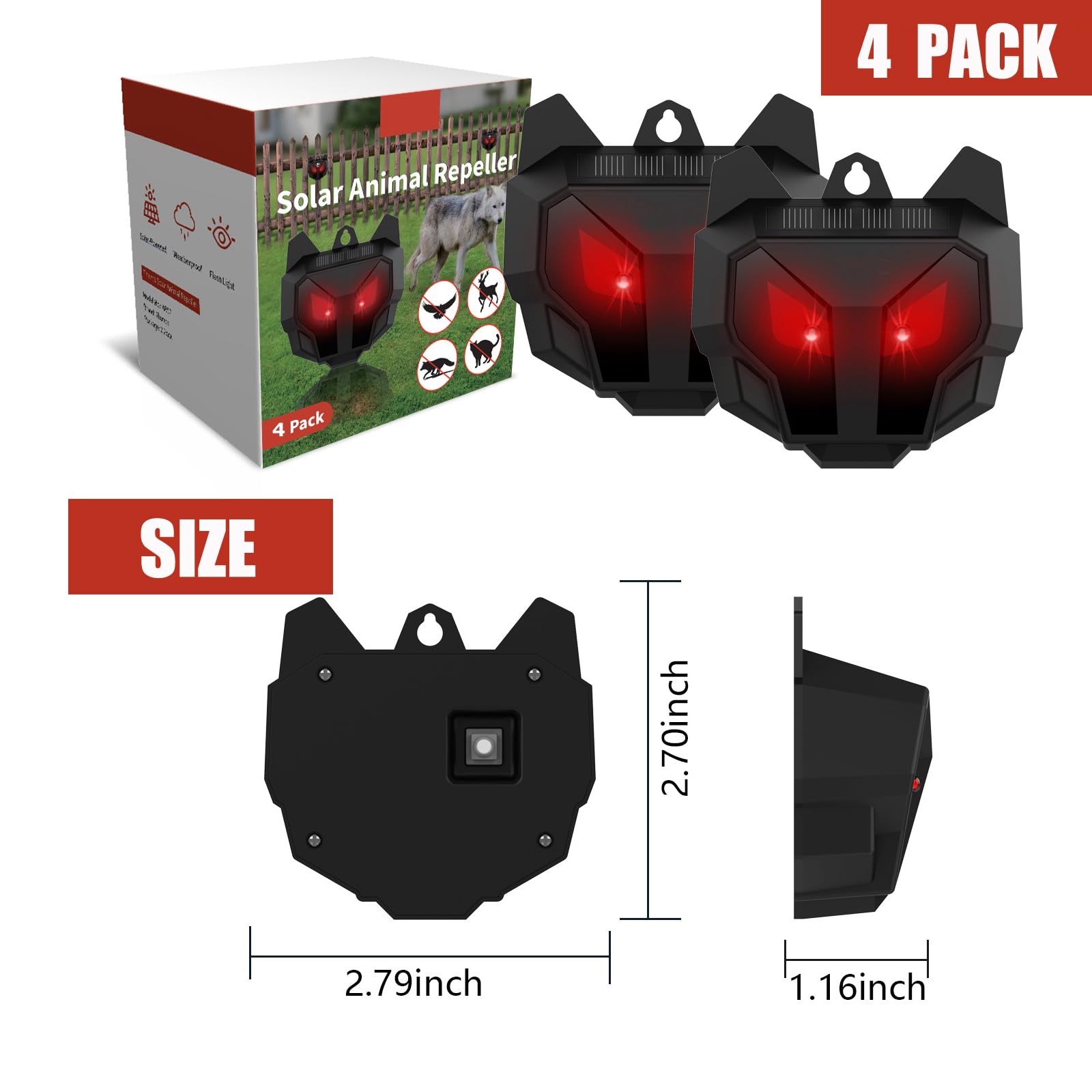 4 Pack NUIODW Solar Nocturnal Animal Repeller Predator Control Red LED Strobe Lights Deer Skunk Raccoon Repellent for Garden Yard Farm Chicken Coop