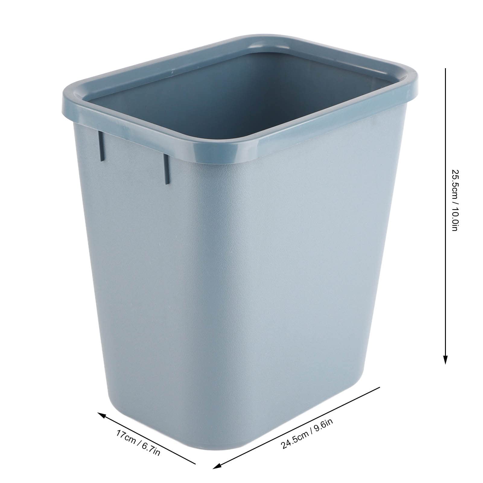 Waste Bin Rectangular Thick 8 L Plastic Open Top Waste Basket for Kitchen Bathroom Hotel Office 6.7in x 9.6in x 10in (Grey)