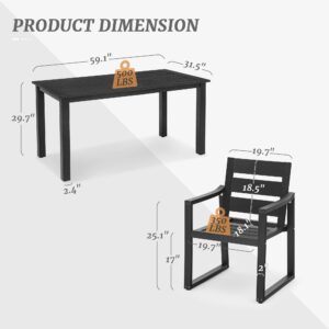 Cozyman HDPS Outdoor Patio Dining Set, 5-Piece, All Weather Outdoor Table and Chairs, Resin Outdoor Kitchen Furniture Dining Sets for Outdoor Indoor, Patio, Lawn, Garden, and Backyard, Black