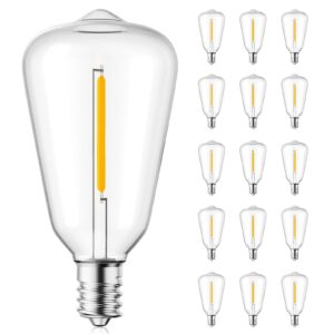 brightown 15 pack edison led light bulbs, st38 clear replacement bulb 0.6w fits e12 c7 screw base, vintage dimmable shatterproof bulbs for indoor outdoor patio st38 string lights, warm white