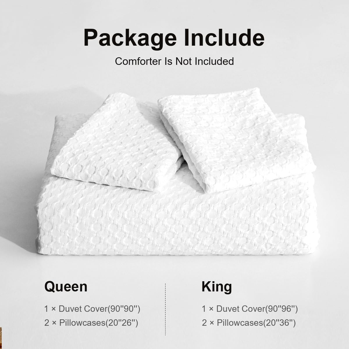 STWIENER 100% Cotton Waffle Weave Duvet Cover Set King Size - Comforter Covers Soft Textured Bedding Sets for All Season - 3 Pieces Includes 1 Duvet Cover with and 2 Pillow Shams(White, 104"x90")