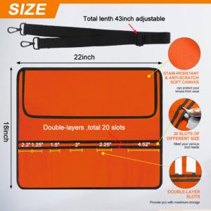 QIQU Orange Chef Knife Bag With 20 Slots Cutlery Knives Holders Protectors, Home Kitchen Travel Cooking Tools, Portable Canvas Knife Roll Storage Bag Chef Case for Camping or Working