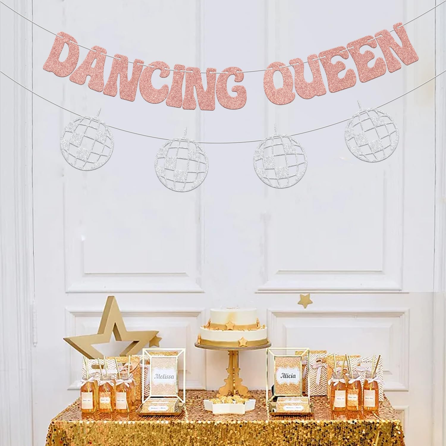 Disco theme Banner, Happy 17th Birthday Decorations, Young and Sweet Only 17, Disco Bachelorette Bridal Shower Engagement Party Decors, Cheers to 17 Years Party Supplies Rose Gold & Silver Glitter