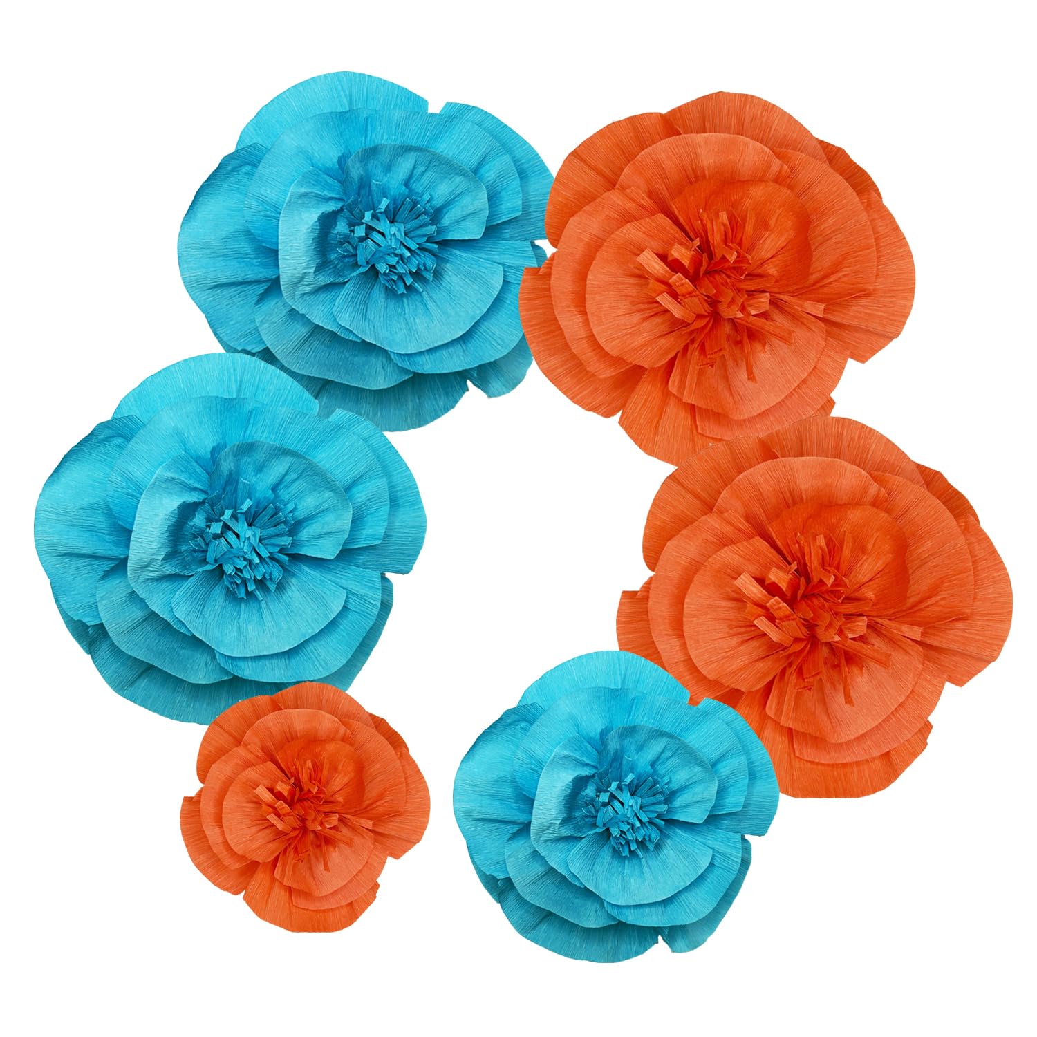 IGUO Orange Blue 3D Tissue Flowers Autumn Home Decorations 6PCS Flowers Wall Backdrop Decorations for Grad Party School Celebration Baby Shower Centerpiece Wedding Birthday Party