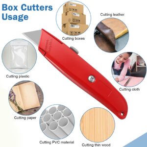 30 Pcs Box Cutter Bulk Retractable Blade Utility Knife Heavy Duty Aluminum Alloy Razor Shell Knife Razor Knife for Cartons, Cardboard and Boxes, DIY, Factory, Home, Office, Craft (Red)