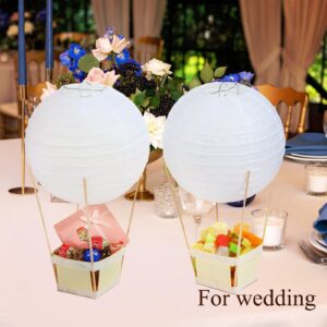 Namalu 24 Set Hot Air Balloon Baby Shower Centerpieces Paper Lanterns Wooden Candy Boxes with Sticks DIY Craft for Christmas Birthday Wedding Party Table Decoration(White)