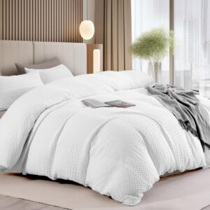 stwiener 100% cotton waffle weave duvet cover set king size - comforter covers soft textured bedding sets for all season - 3 pieces includes 1 duvet cover with and 2 pillow shams(white, 104"x90")