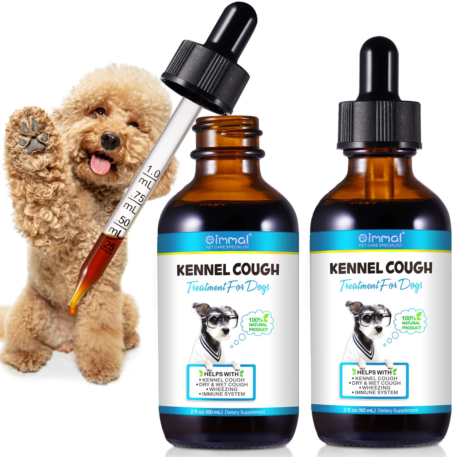 Kennel Cough for Dogs, 60ml Dog Cough, Herbal Drops for All Breeds & Sizes, Supplement for Dogs Itch, 2 Pack