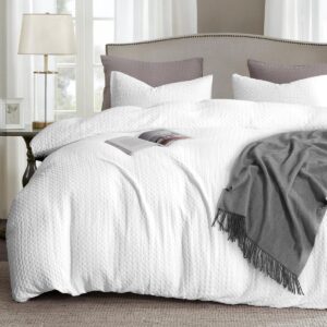 STWIENER 100% Cotton Waffle Weave Duvet Cover Set King Size - Comforter Covers Soft Textured Bedding Sets for All Season - 3 Pieces Includes 1 Duvet Cover with and 2 Pillow Shams(White, 104"x90")