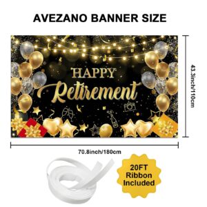 Avezano Happy Retirement Backdrop Black and Gold Happy Retirement Sign Banner Photo Background with Rope for Retirement Party Decorations (70.8x43.3inch)