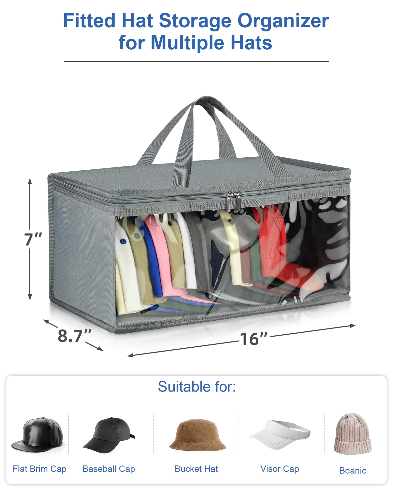 Epesoware Stackable Hat Storage for Baseball Caps, Hat Organizer for Baseball Caps with Cardboard, Wide Hat Bag Foldable Hat Case for Home Travel