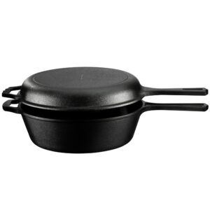 navaris cast iron casserole dish pot with handle 3.6qt / 10.4" (3.4l / 26.4cm) - dutch oven for bread making - pre-seasoned cast iron pot with frying pan lid