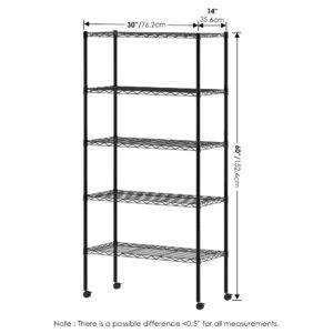 Furinno Wayar 5-Tier Metal Storage Shelf Rack, 30 x 14 x 60, Black