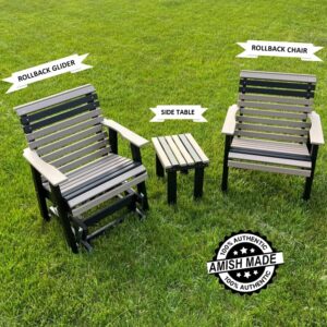 Poly Outdoor Glider - Premium Quality | Affordable Price - Amish Handcrafted in The USA - 20-Year Warranty - All-Weather Resistant & Maintenance Free - Rollback Style (Weathered Wood/Black)