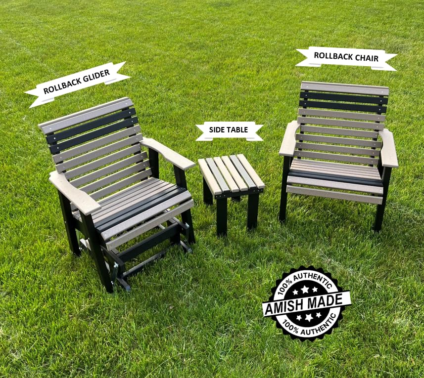 Poly Outdoor Glider - Premium Quality | Affordable Price - Amish Handcrafted in The USA - 20-Year Warranty - All-Weather Resistant & Maintenance Free - Rollback Style (Weathered Wood/Black)