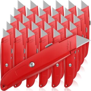 30 pcs box cutter bulk retractable blade utility knife heavy duty aluminum alloy razor shell knife razor knife for cartons, cardboard and boxes, diy, factory, home, office, craft (red)