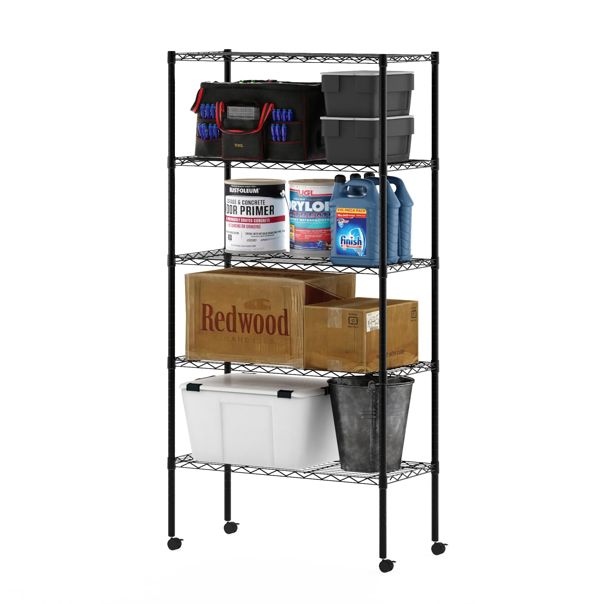 Furinno Wayar 5-Tier Metal Storage Shelf Rack, 30 x 14 x 60, Black