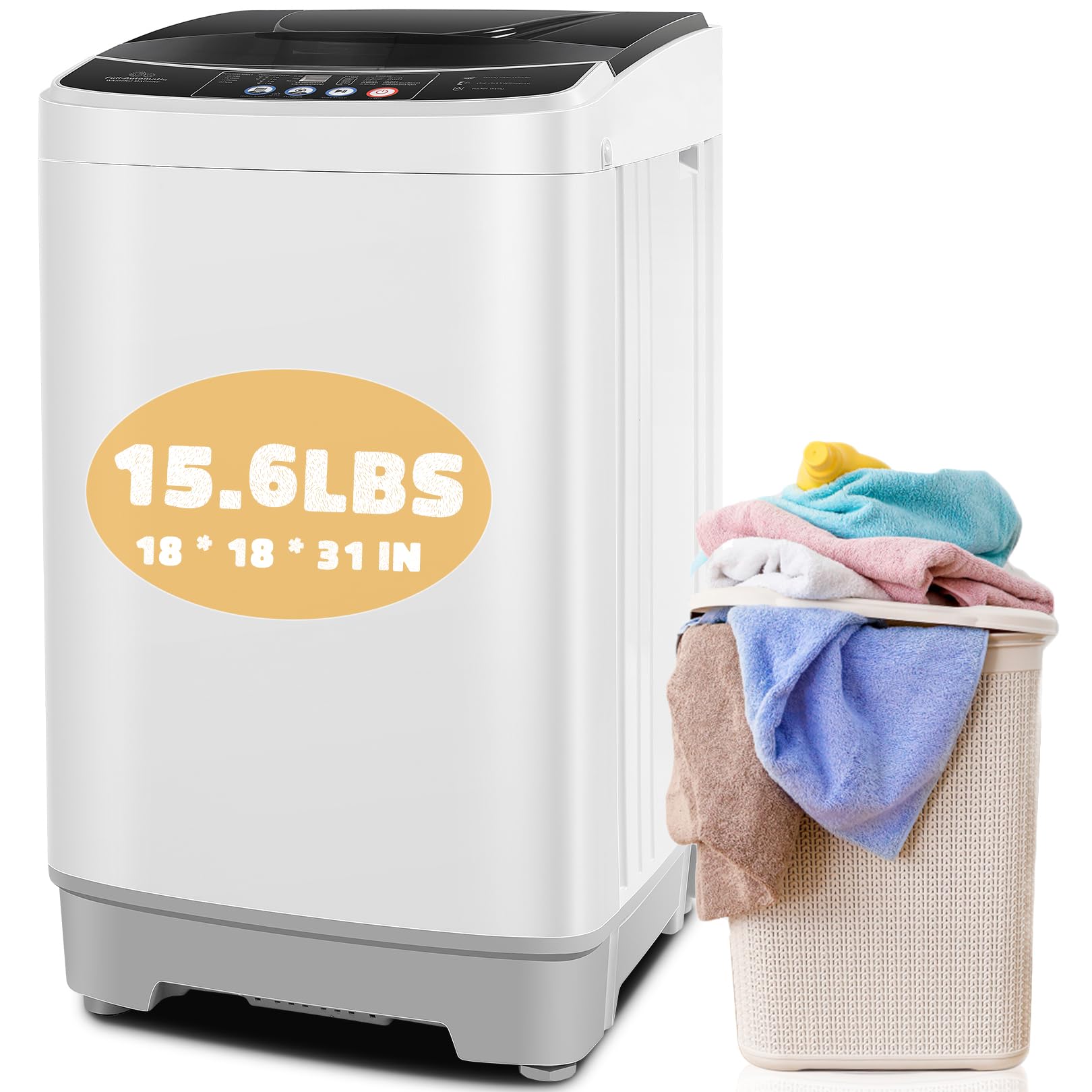 15.6Lbs Portable Washing Machine, 2.1 Cu.ft Portable Washer with Drain Pump, Faucet Adaptor, 10 Wash Programs/8 Water Levels Compact Laundry Washer and Dryer Combo for Apartments RV Dorms