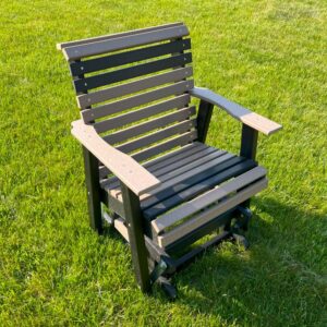 Poly Outdoor Glider - Premium Quality | Affordable Price - Amish Handcrafted in The USA - 20-Year Warranty - All-Weather Resistant & Maintenance Free - Rollback Style (Weathered Wood/Black)