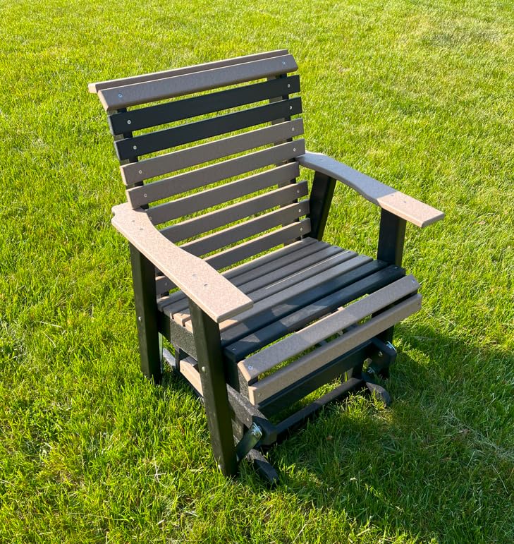 Poly Outdoor Glider - Premium Quality | Affordable Price - Amish Handcrafted in The USA - 20-Year Warranty - All-Weather Resistant & Maintenance Free - Rollback Style (Weathered Wood/Black)