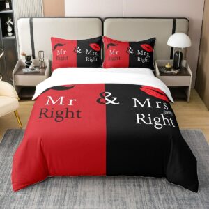 mr mrs bedding 100% cotton set black red creative duvet cover 100% cotton love man mustache woman lip romance white quote for lover couple valentine day home bedroom decor quilt cover queen zipper