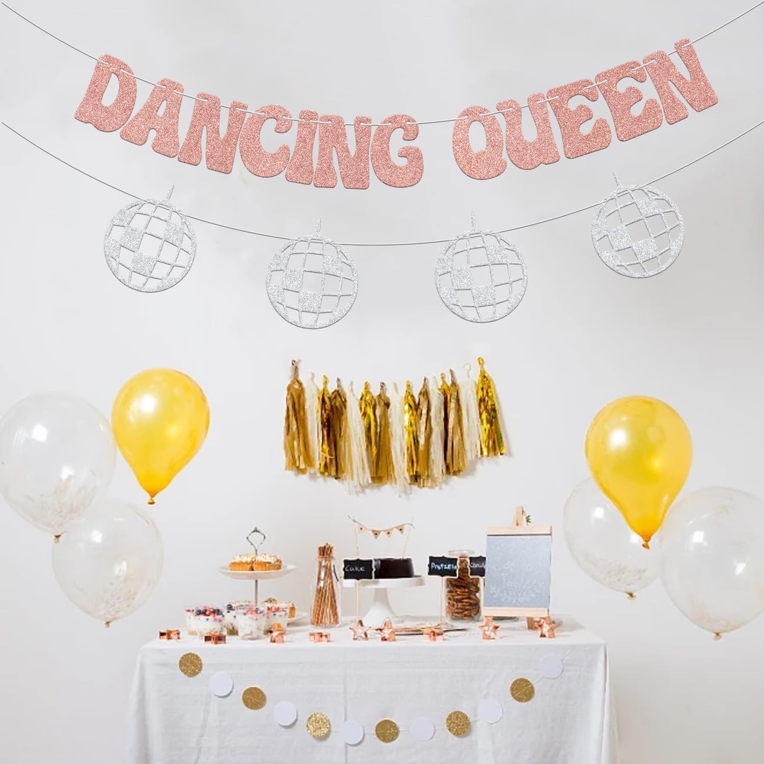 Disco theme Banner, Happy 17th Birthday Decorations, Young and Sweet Only 17, Disco Bachelorette Bridal Shower Engagement Party Decors, Cheers to 17 Years Party Supplies Rose Gold & Silver Glitter