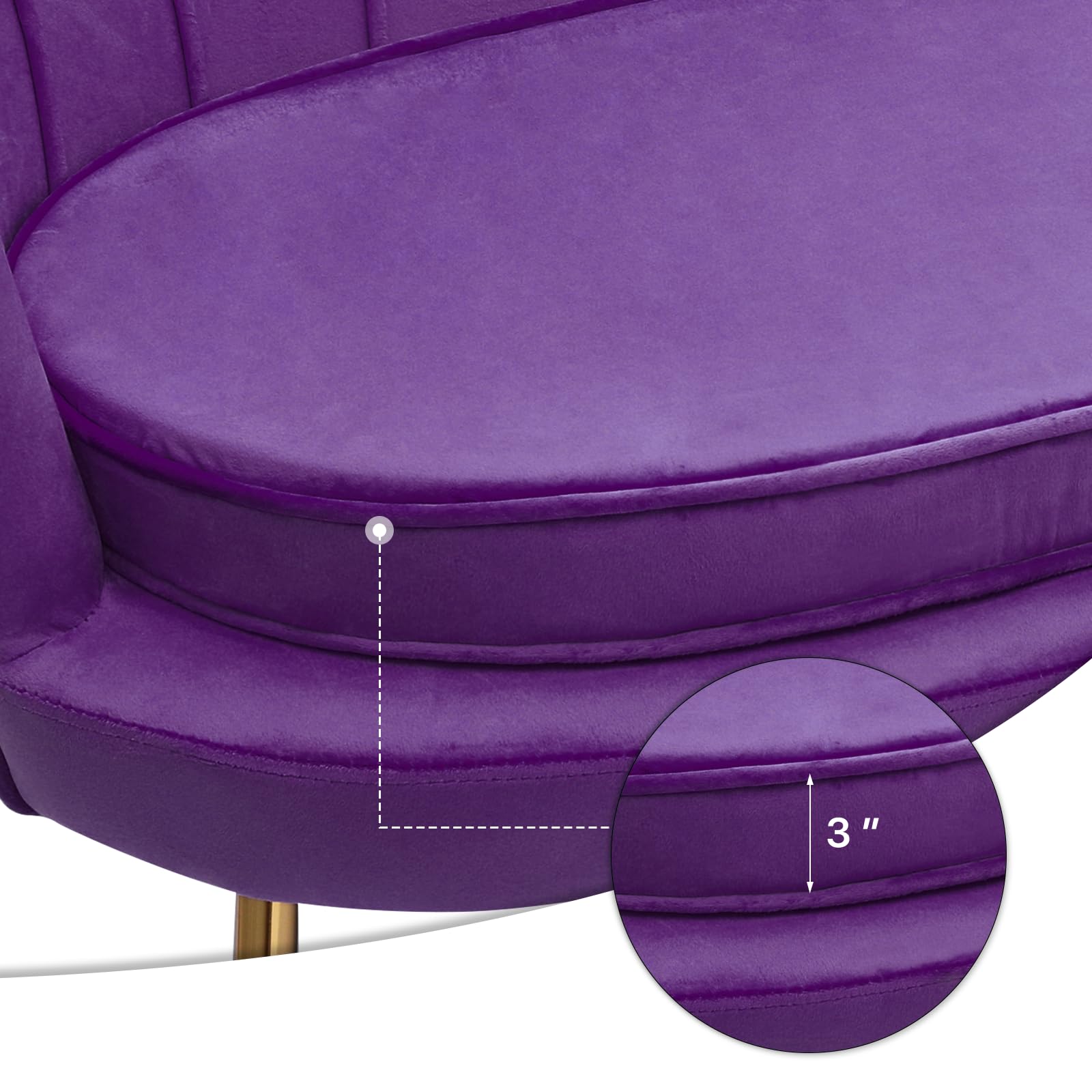 MoNiBloom 52" Purple Velvet Loveseat Sofa with 2 Pillows, Modern 2-Seater Sofa Upholstered Tufted Love Seat Couch with Golden Metal Legs for Living Room Conference Room, 300 Lbs Capacity