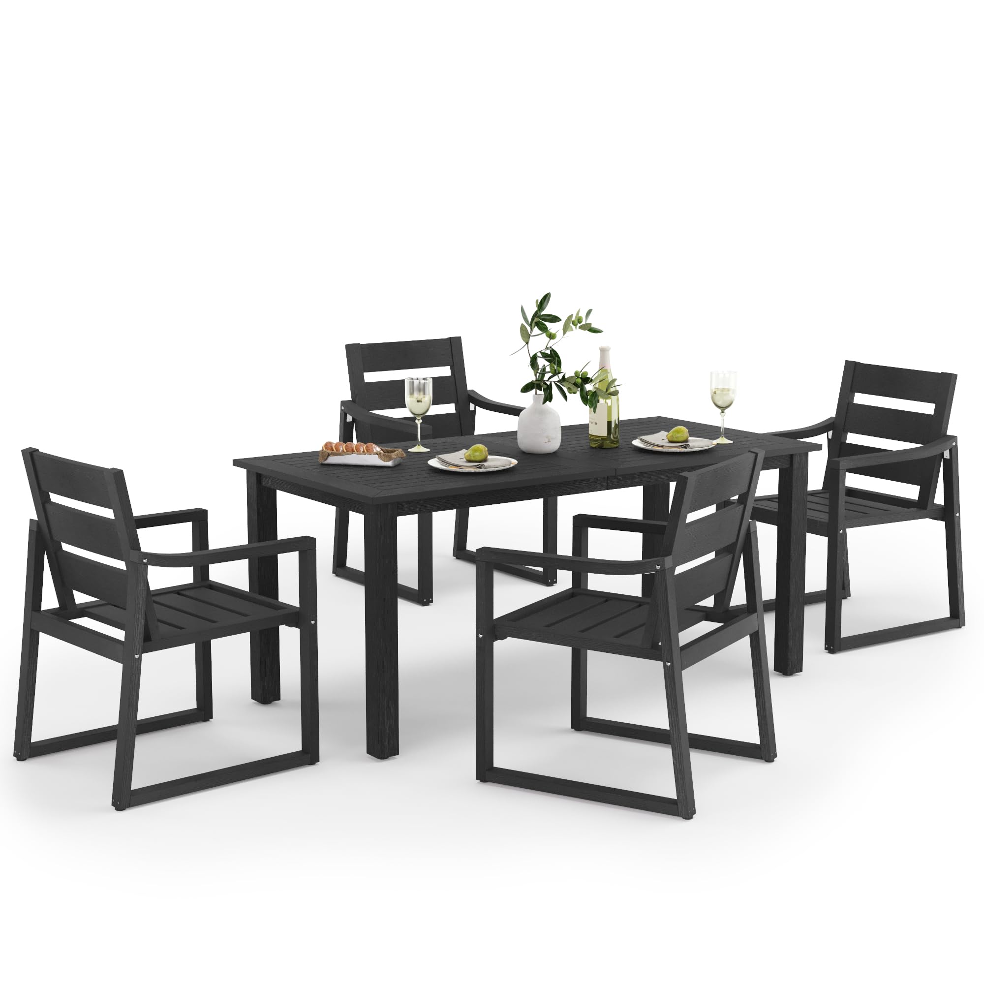 Cozyman HDPS Outdoor Patio Dining Set, 5-Piece, All Weather Outdoor Table and Chairs, Resin Outdoor Kitchen Furniture Dining Sets for Outdoor Indoor, Patio, Lawn, Garden, and Backyard, Black