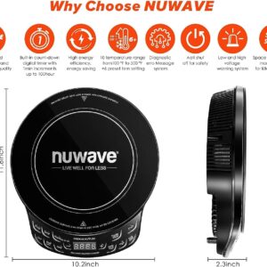 Nuwave Precision Induction Cooktop, 10.25” Shatter-Proof Ceramic Glass, 6.5” Heating Coil, 45 Temps from 100°F to 500°F, 3 Wattage Settings 600, 900 & 1300 Watts