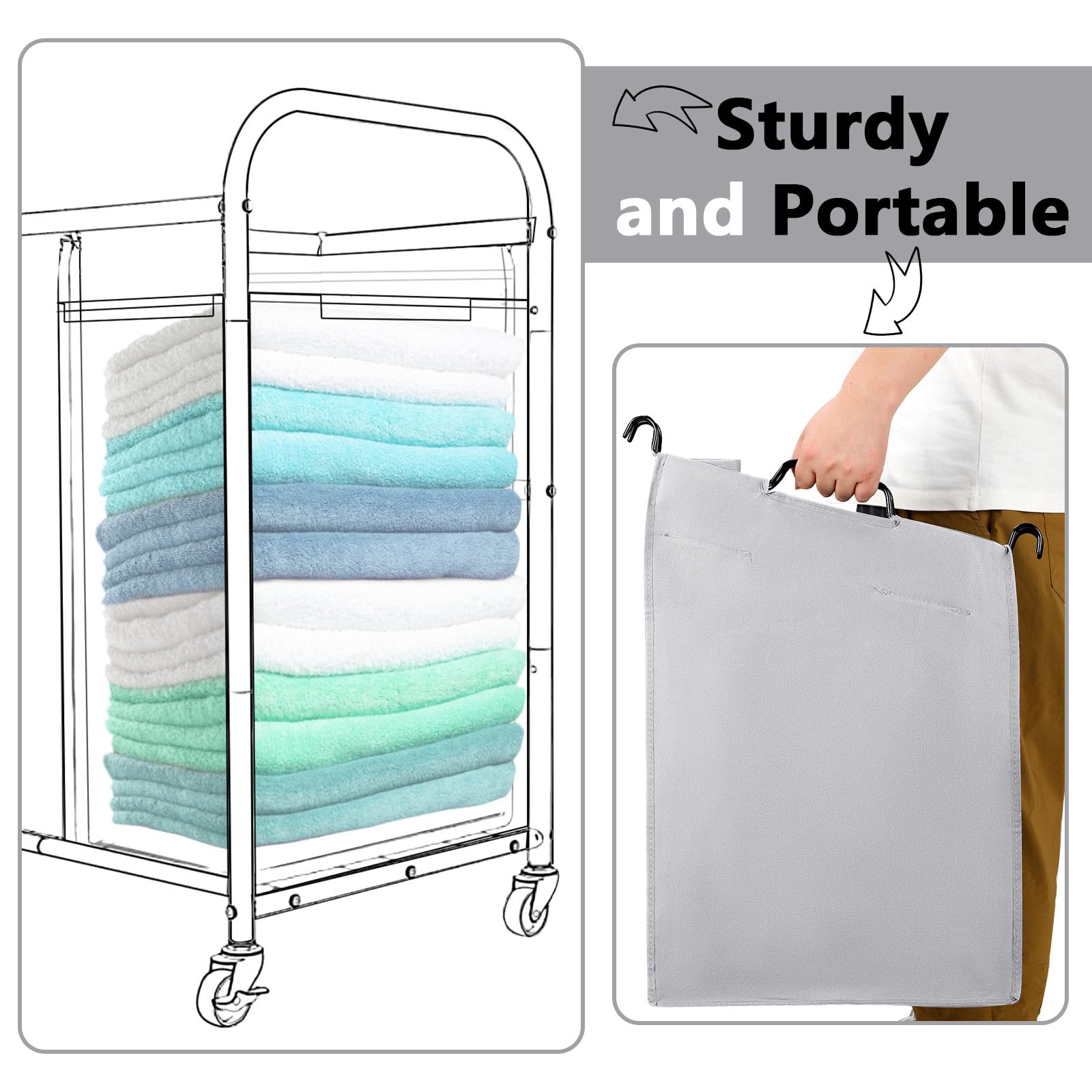 Windyun 3 Pcs Hypotenuse Laundry Sorter Replacement Bags Hamper Cart Removable Replacement Bags Laundry Storage Organizer Bag Laundry Hamper Liner, No Hooks 14.76 x 8.66 x 23.23/19.29 Inch (Gray)